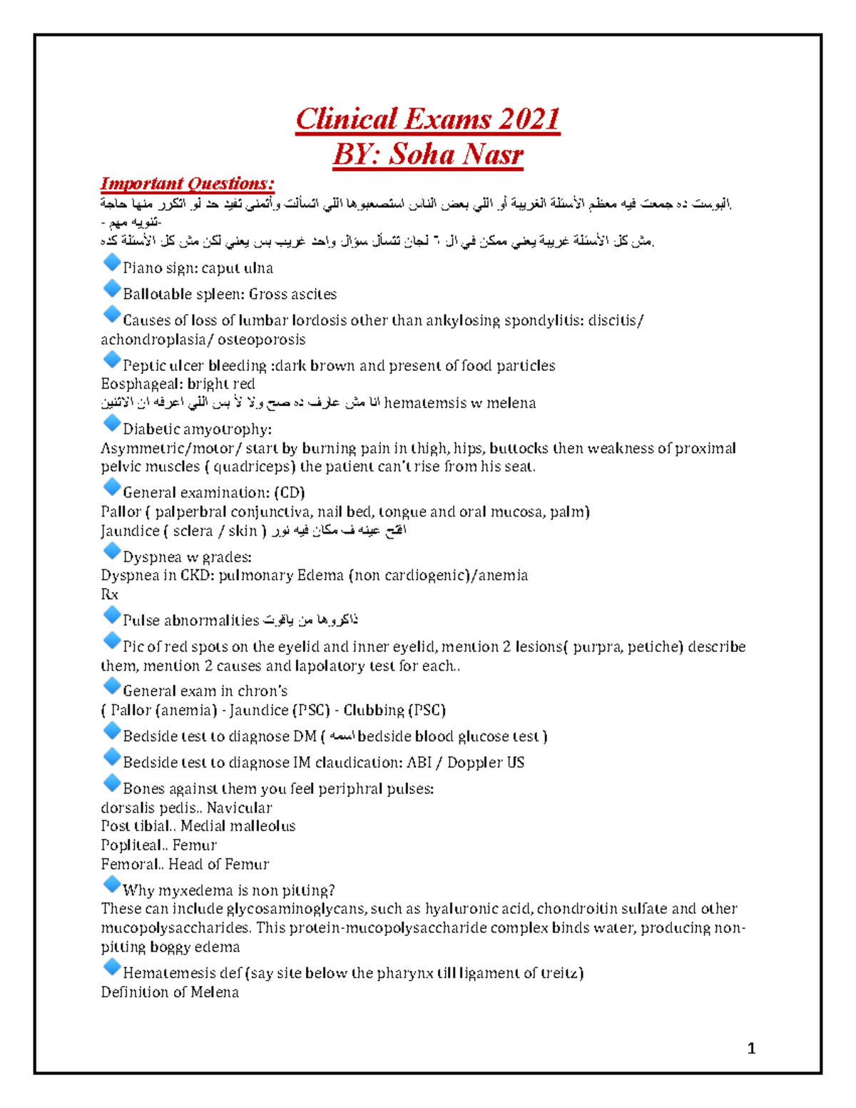 Clinical exams IM 2021 - Internal medicine - Clinical Exams 2021 BY ...