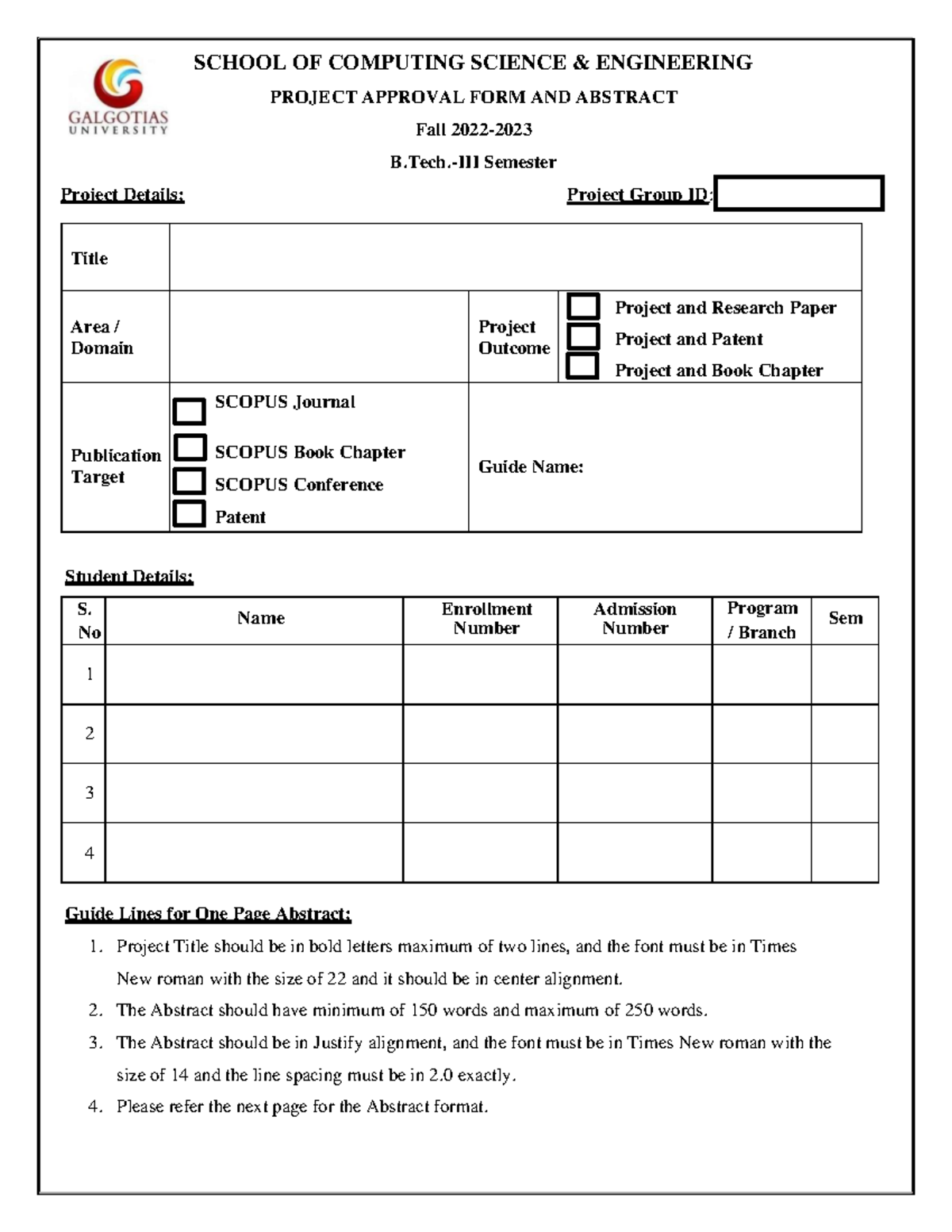 Auto Capture Selfie Project School Of Computing Science And Engineering Project Approval Form