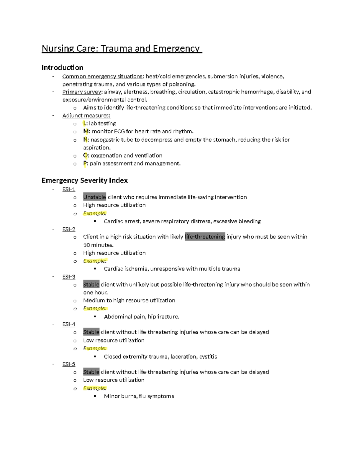 Week 5 edapt - Nursing Care: Trauma and Emergency Introduction Common ...