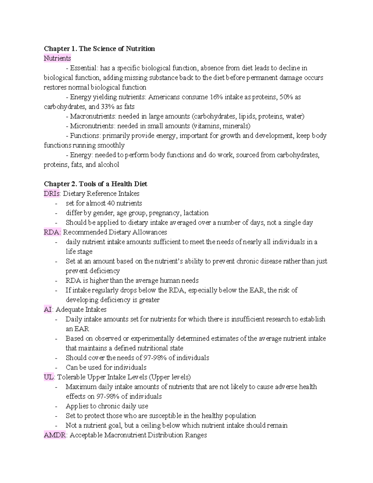 Nutrition Final Exam Studyguide - Chapter 1. The Science of Nutrition ...