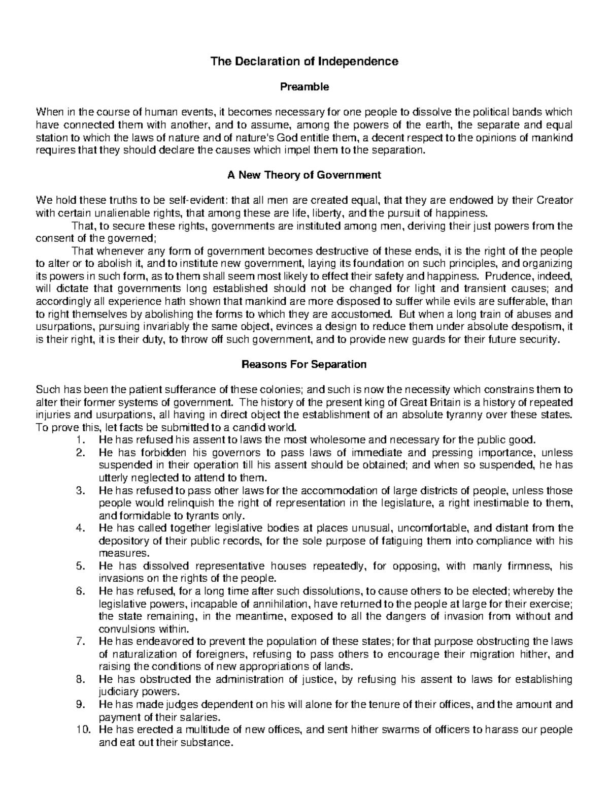 The Declaration of Independence for Elementary - The Declaration of ...