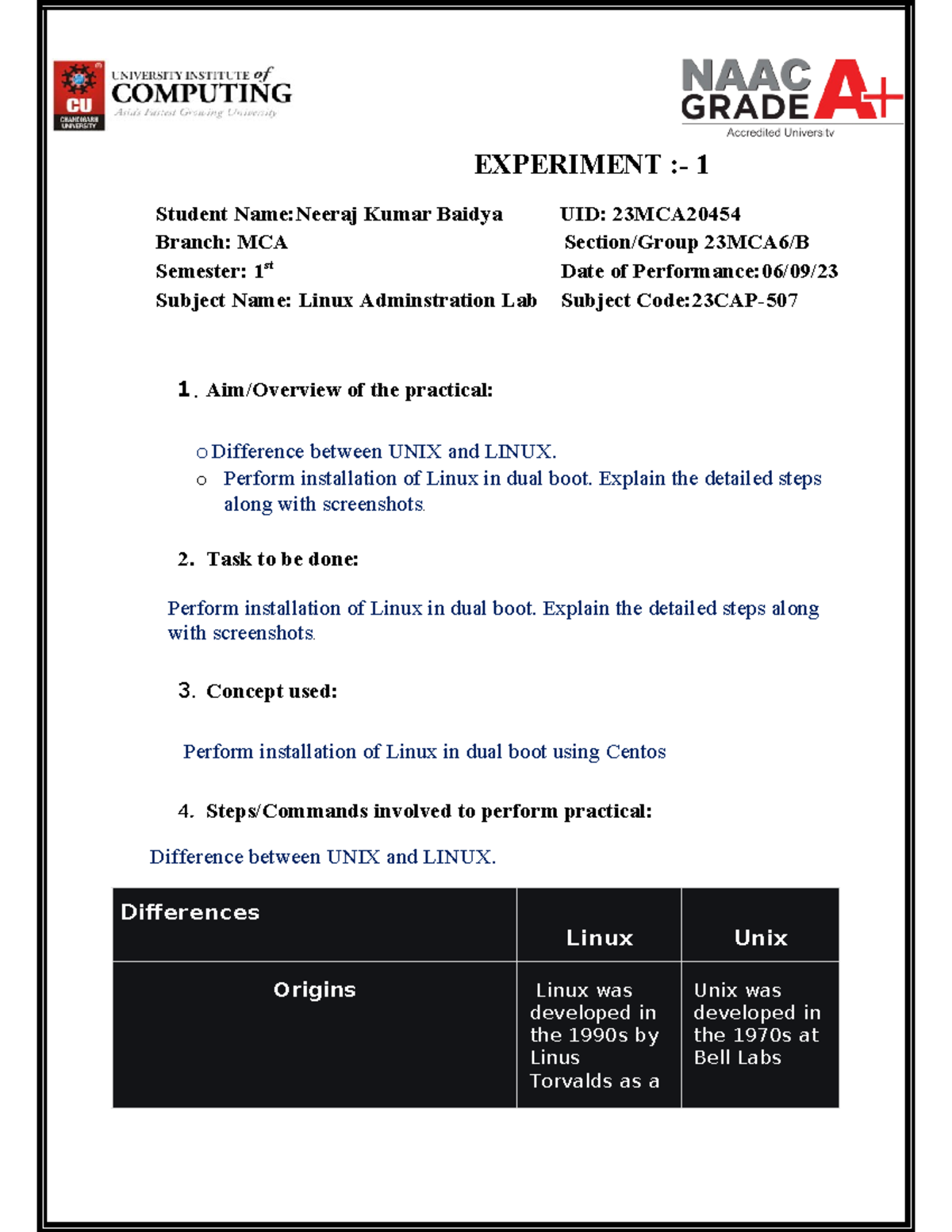 20BCA1455 Computer Graphics Exp 3 - EXPERIMENT :- 1 Student Name:Neeraj Kumar Baidya UID: 23MCA ...
