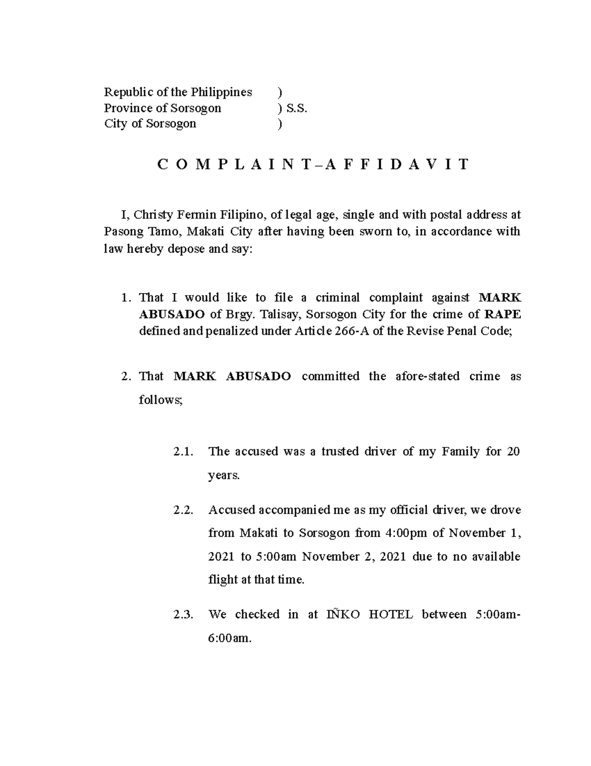 Complaint-Affidavit - Format 12345 - Republic of the Philippines ...