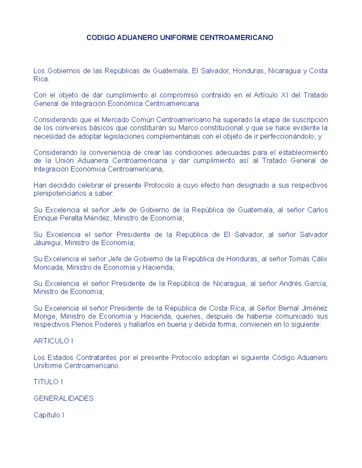 Codigo Aduanero Uniforme Centroamericano - CODIGO ADUANERO UNIFORME CENTROAMERICANO Los ...