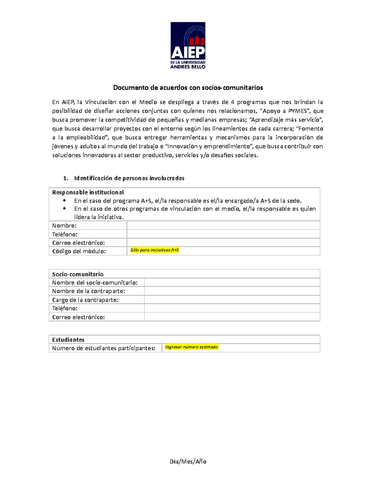 Carta de acuerdos con socios-comunitarios - Documento de acuerdos con ...