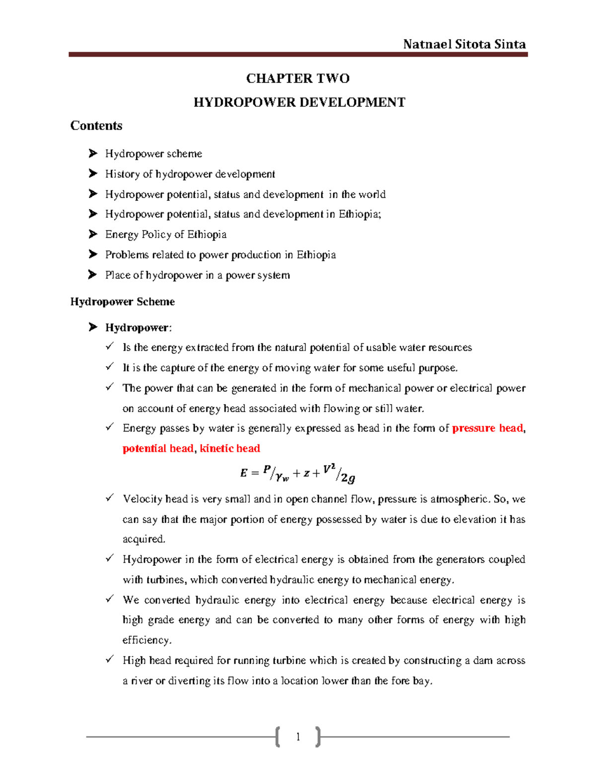 Hydropower Developmentt - CHAPTER TWO HYDROPOWER DEVELOPMENT Contents ...