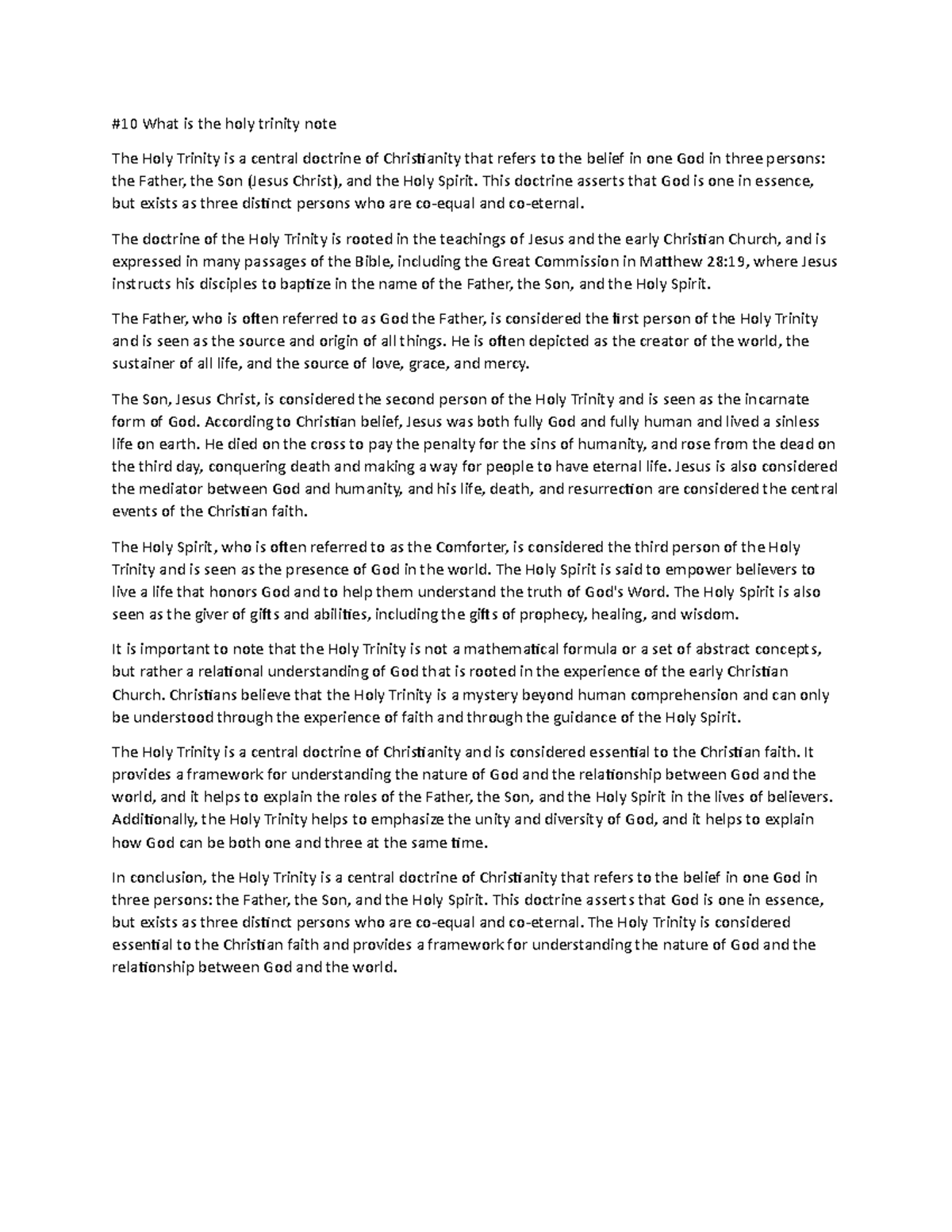 #10 What is the holy trinity note - This doctrine asserts that God is ...