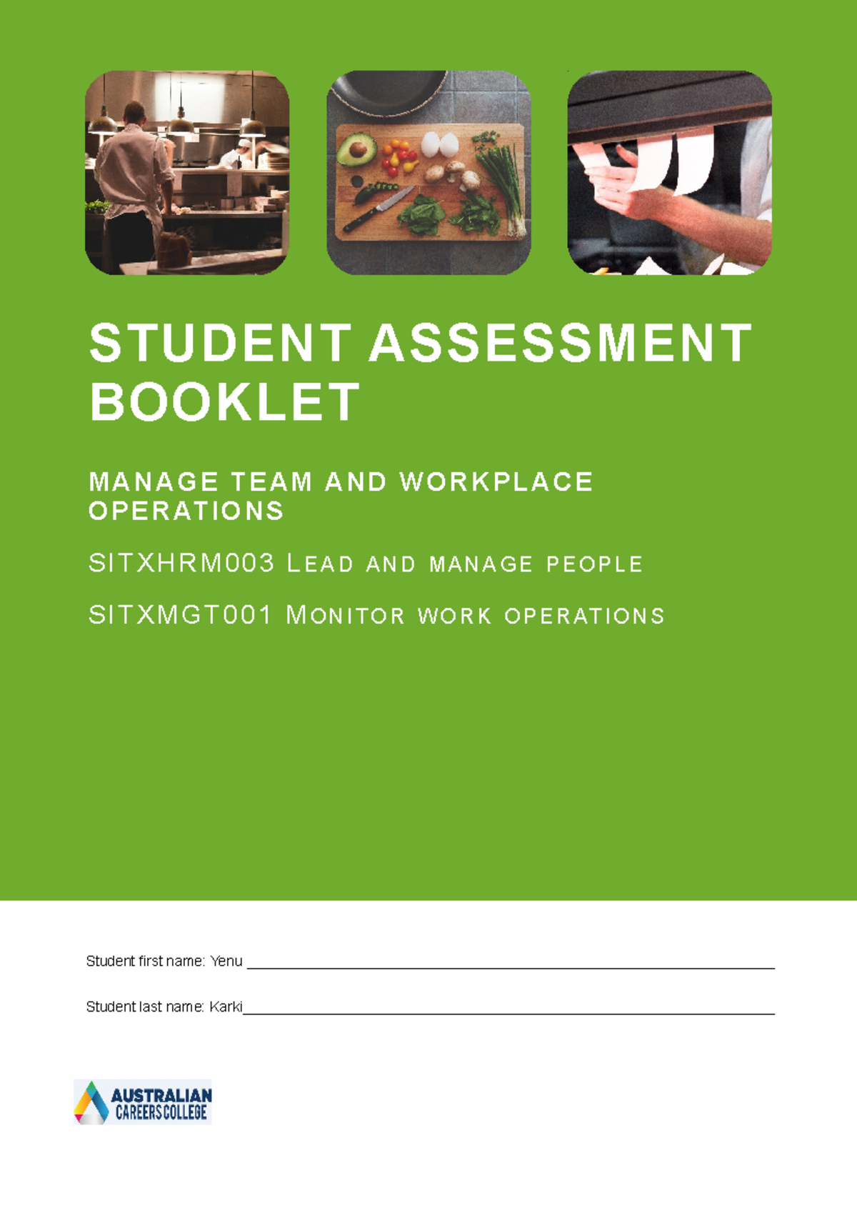Sitxhrm 003 Sitxmgt 001 Student Assessment Booklet 2(31) - STUDENT ...