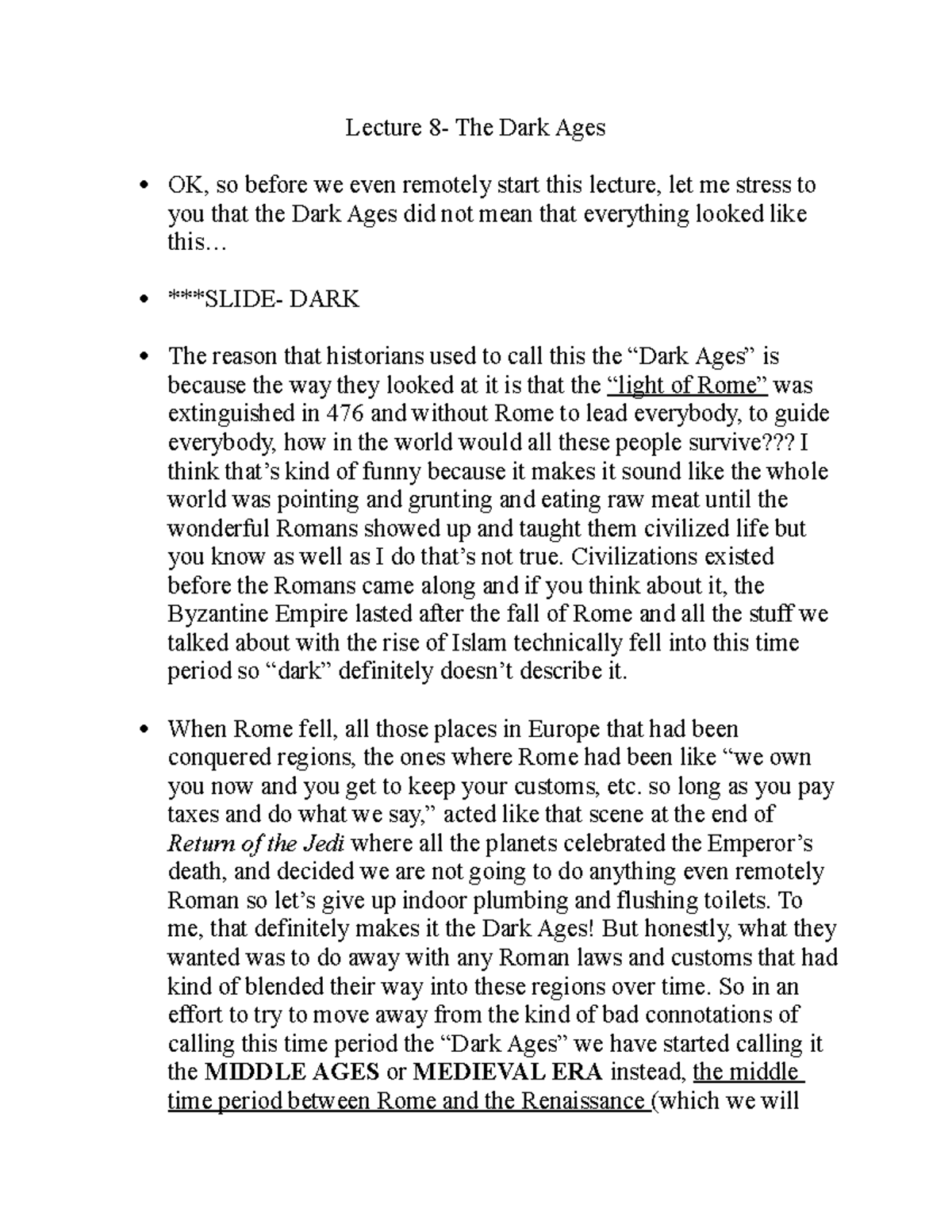 Lecture 8- The Dark Ages- The Early Middle Ages - HIST 2310 - Studocu