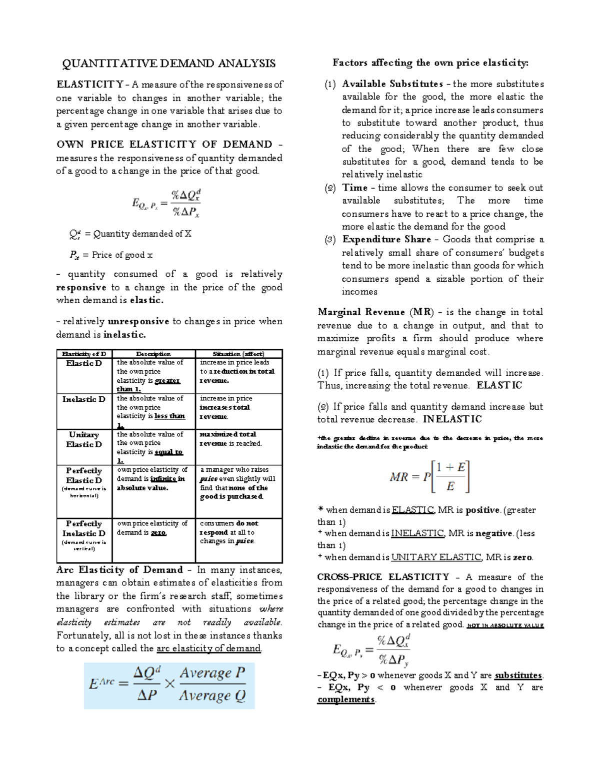 Managerial economics - reviewer - QUANTITATIVE DEMAND ANALYSIS ...