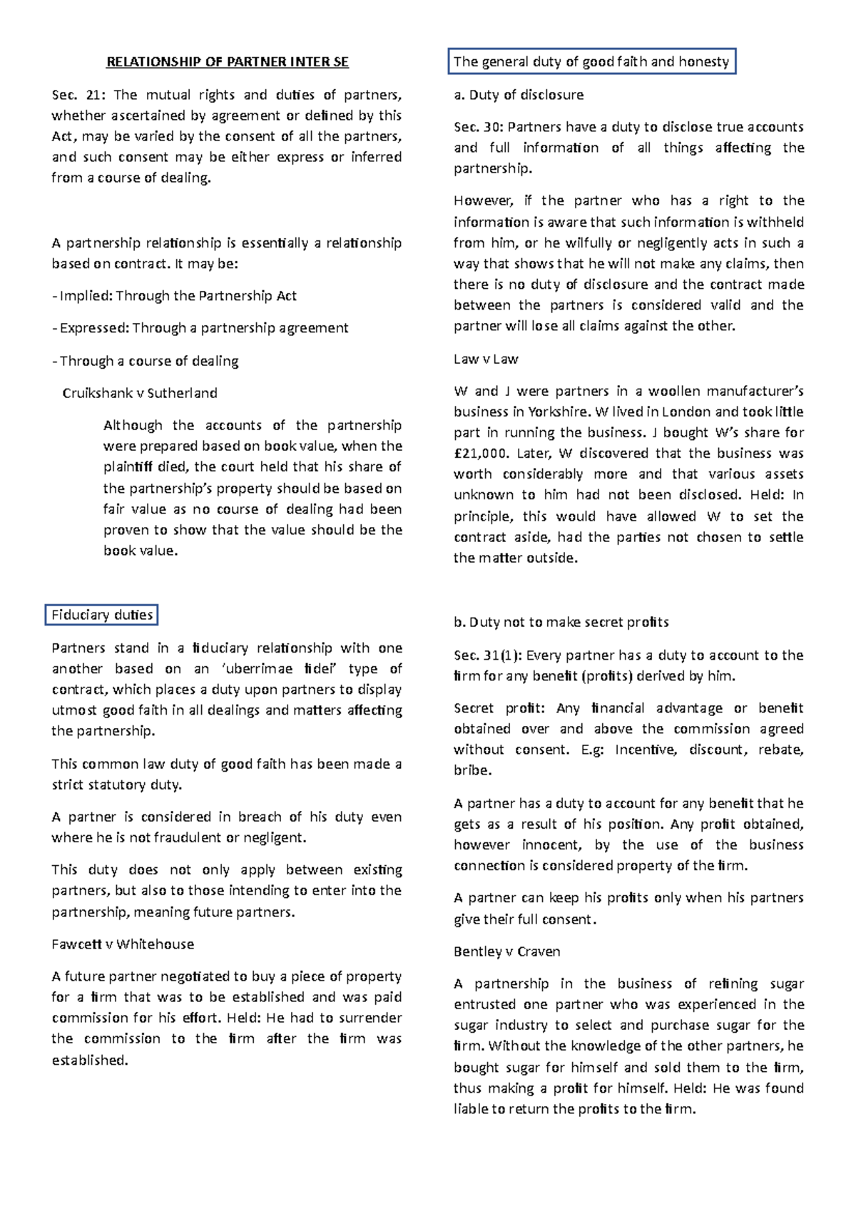 Partner inter se - LAST MINUTE NOTE FOR FINAL - RELATIONSHIP OF PARTNER ...