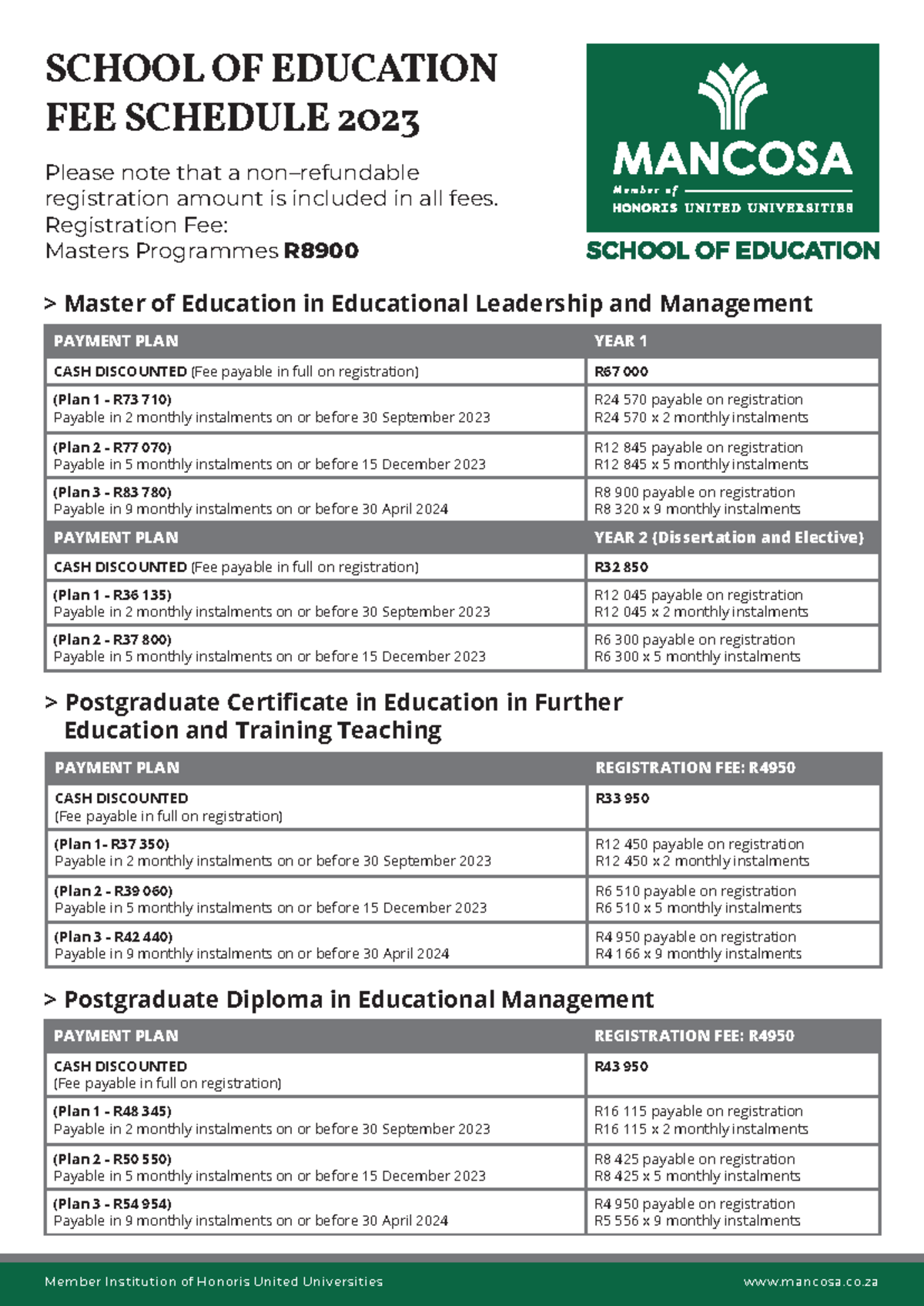 Mancosa Mid Year School Of Education Fee 2023 - Member Institution of ...