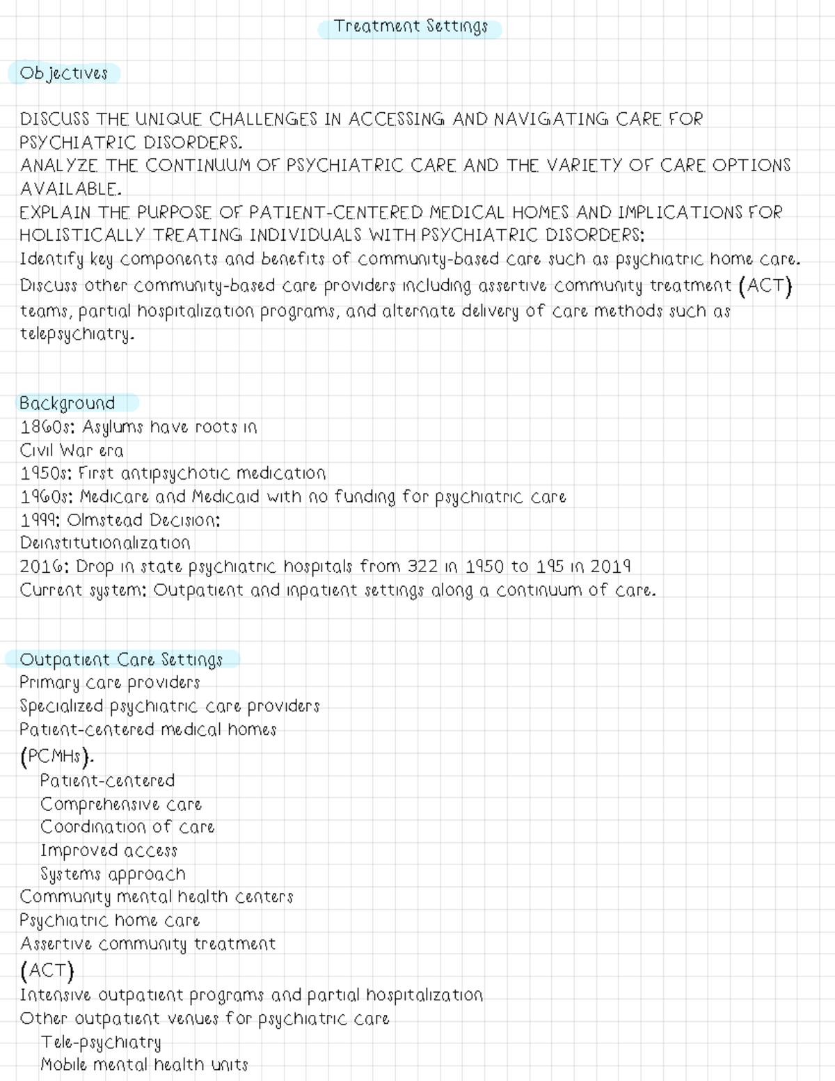 Treatment Settings - Powerpoint notes - Treatment Settings Objectives ...