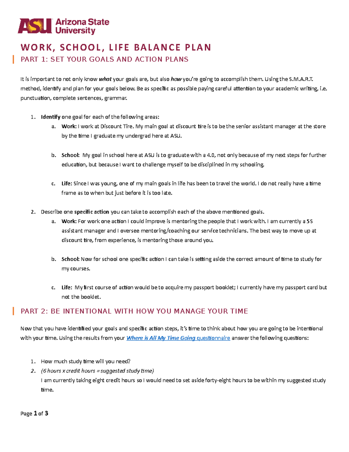 Work Life Balance 2021 ASU 101 - WO R K , S C H O O L , L I F E BA L A ...