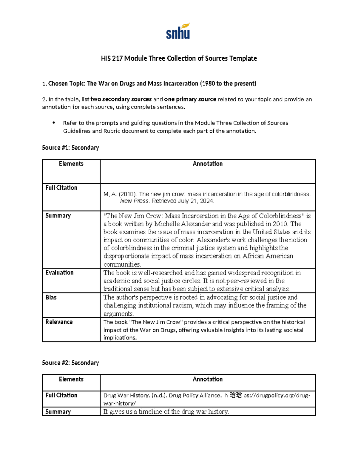 HIS 217 Module Three Collection of Sources completed sj - HIS 217 ...