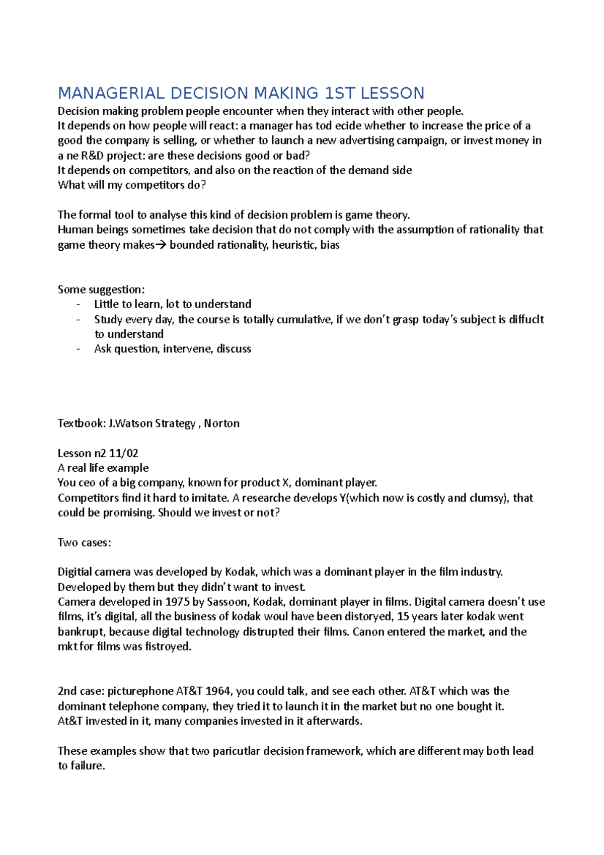 Managerial Decision Making 1ST Lesson - Managerial Decision-Making ...
