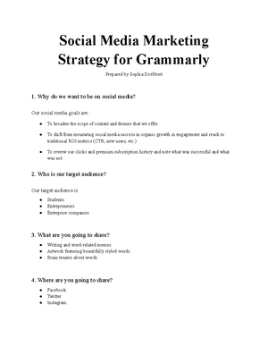 Social Media Marketing Plan Assignment - It is intended to answer many ...