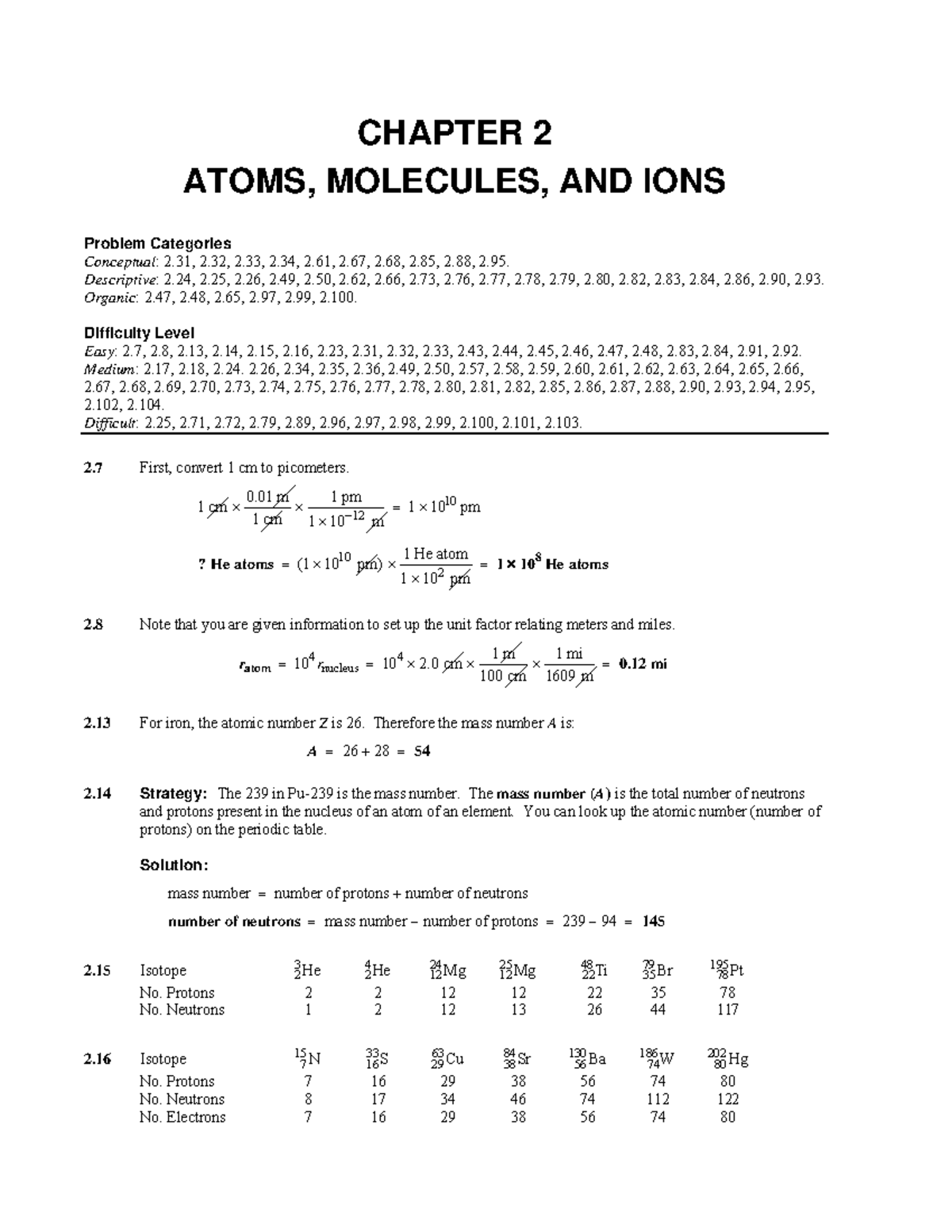 Chapter 2 - Raymond chang solutions - CHAPTER 2 ATOMS, MOLECULES, AND ...