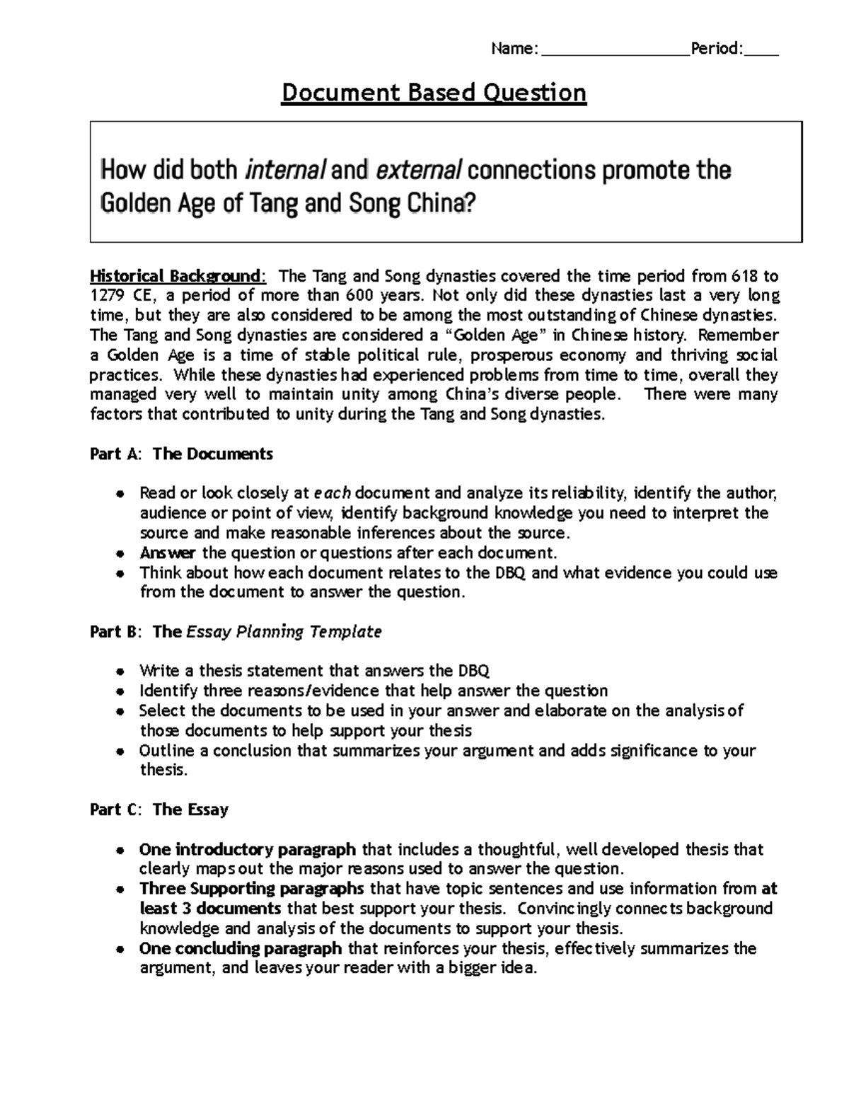 Copy of AP Tang and Song DBQ - Name:_____________Period: Document Based ...