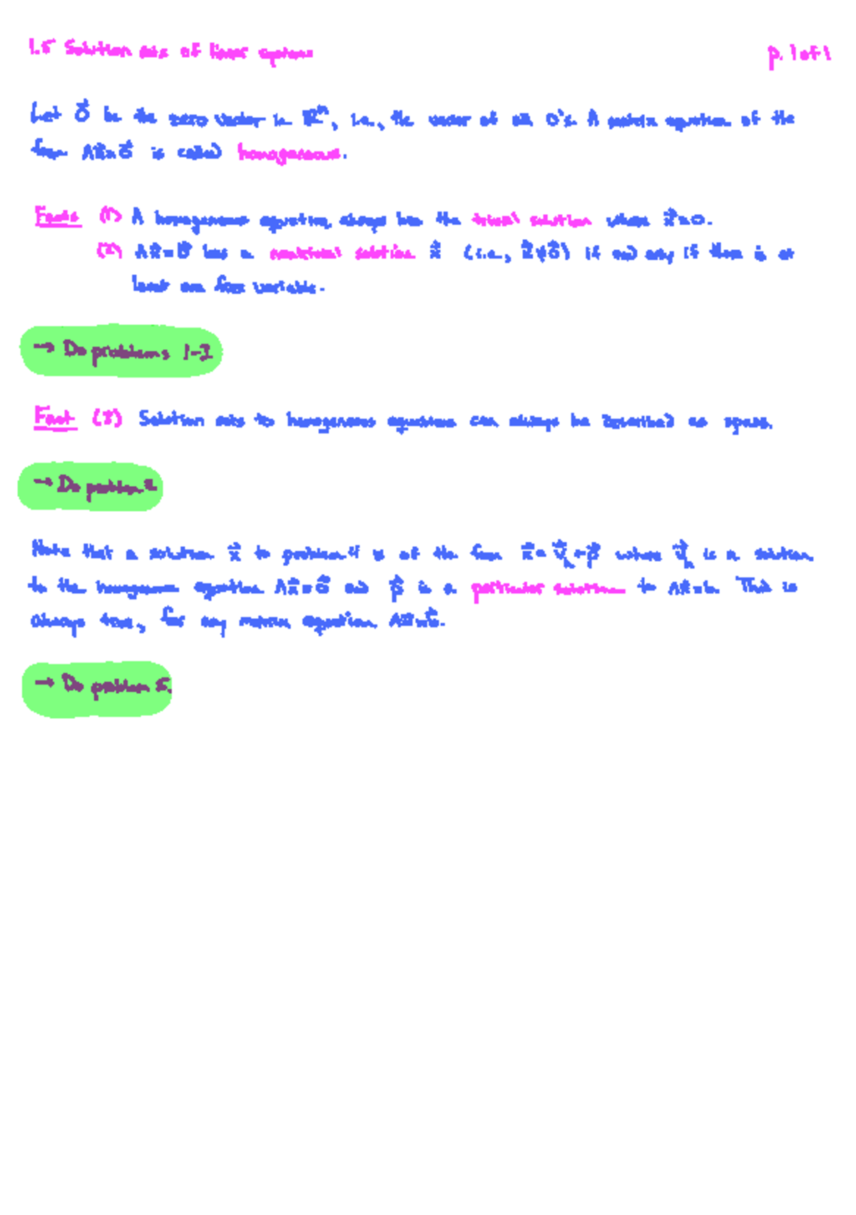 09-14 1.5 Solution sets of linear systems, Notes - 1. 5 Solution sets ...