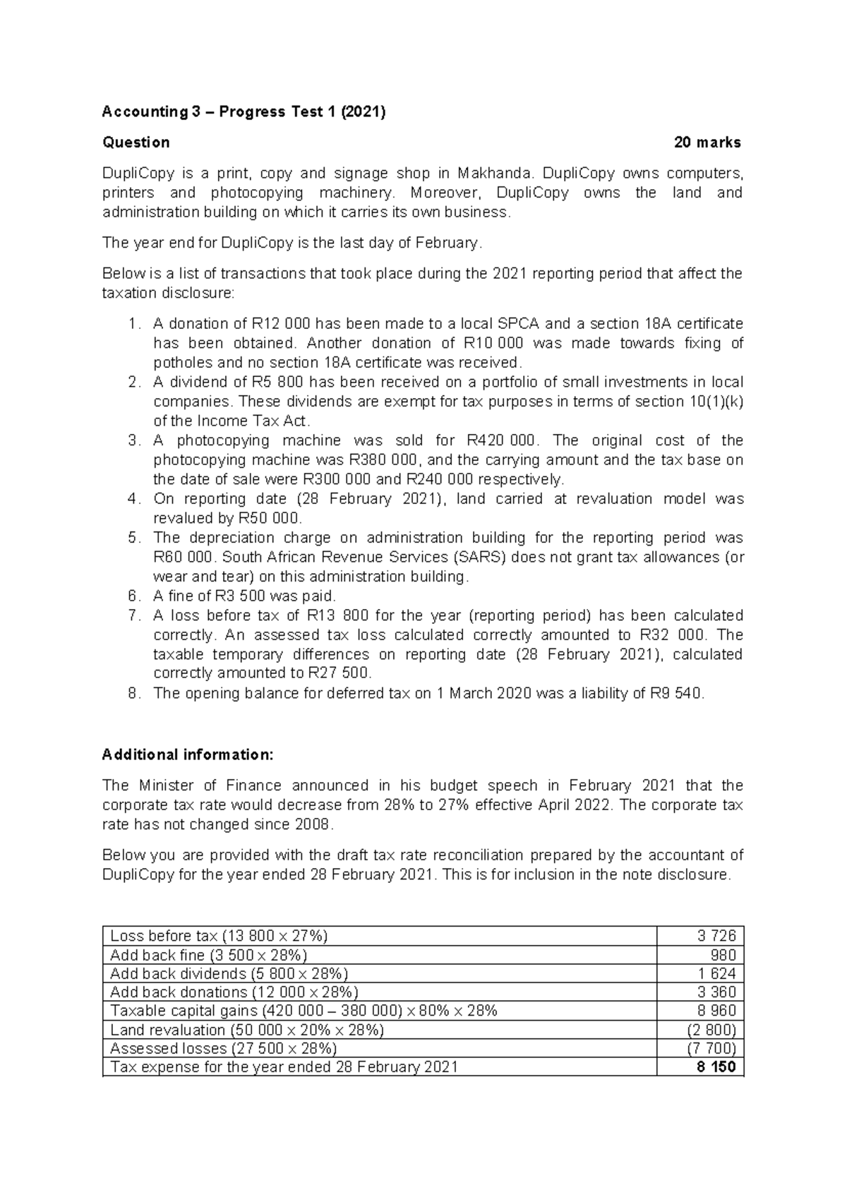 Acc 3 2021 Progress Test 1 incl Sol - Accounting 3 – Progress Test 1 ...