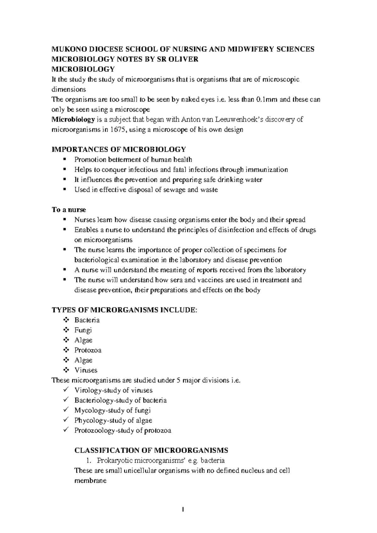 Microbiology notes final-2 - MUKONO DIOCESE SCHOOL OF NURSING AND ...