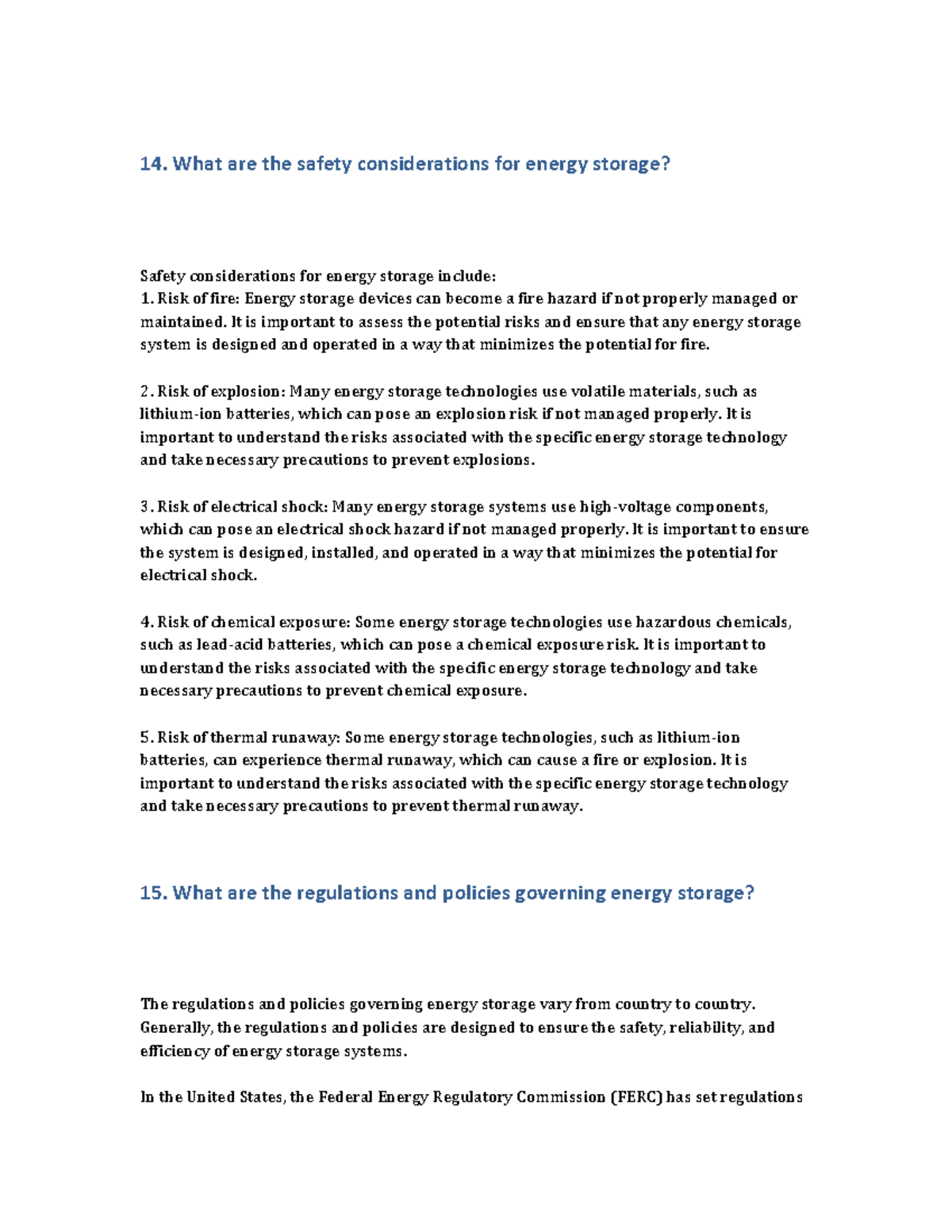 Energy Storage 3 - 14. What are the safety considerations for energy ...