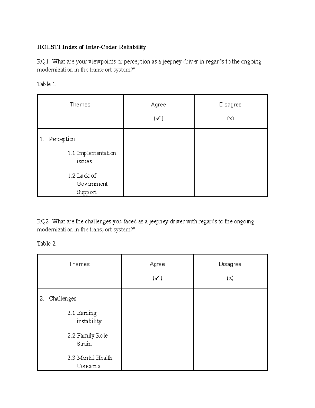 Holsti Index of Inter-Coder Reliability - HOLSTI Index of Inter-Coder ...