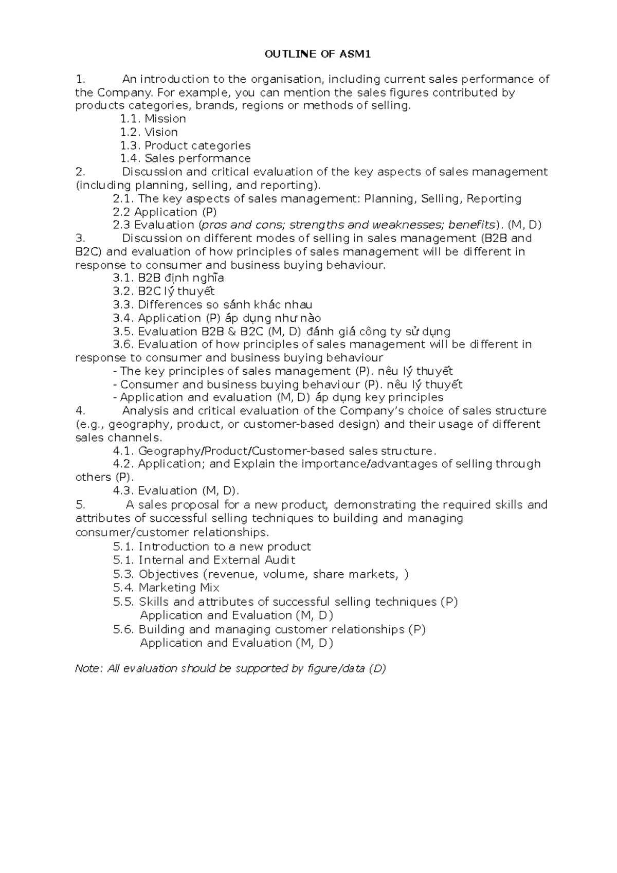 Outline of ASM1 - OUTLINE OF ASM An introduction to the organisation, including current sales ...