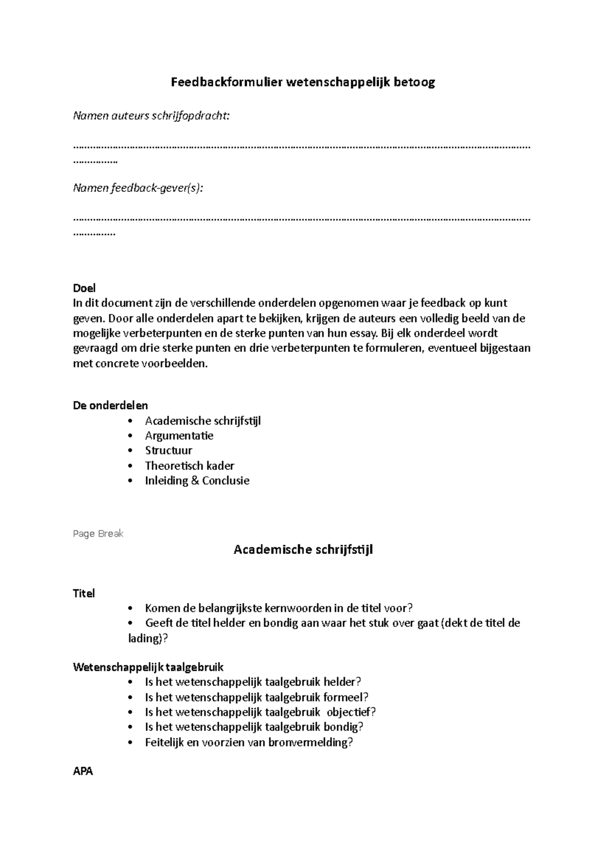 Feedbackformulier wetenschappelijk betoog - - Studeersnel