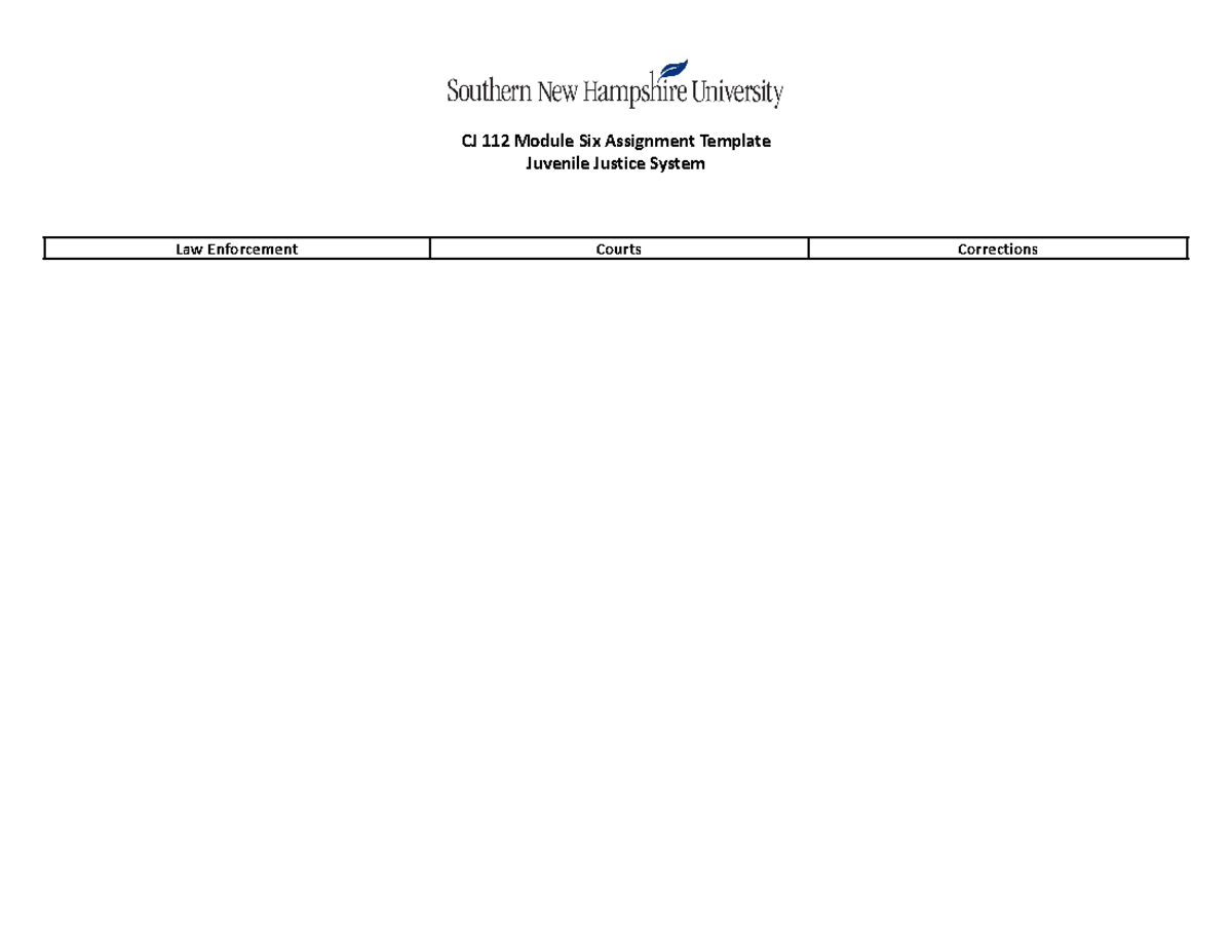 CJ 112 Juvenile Justice Template - CJ 112 Module Six Assignment ...