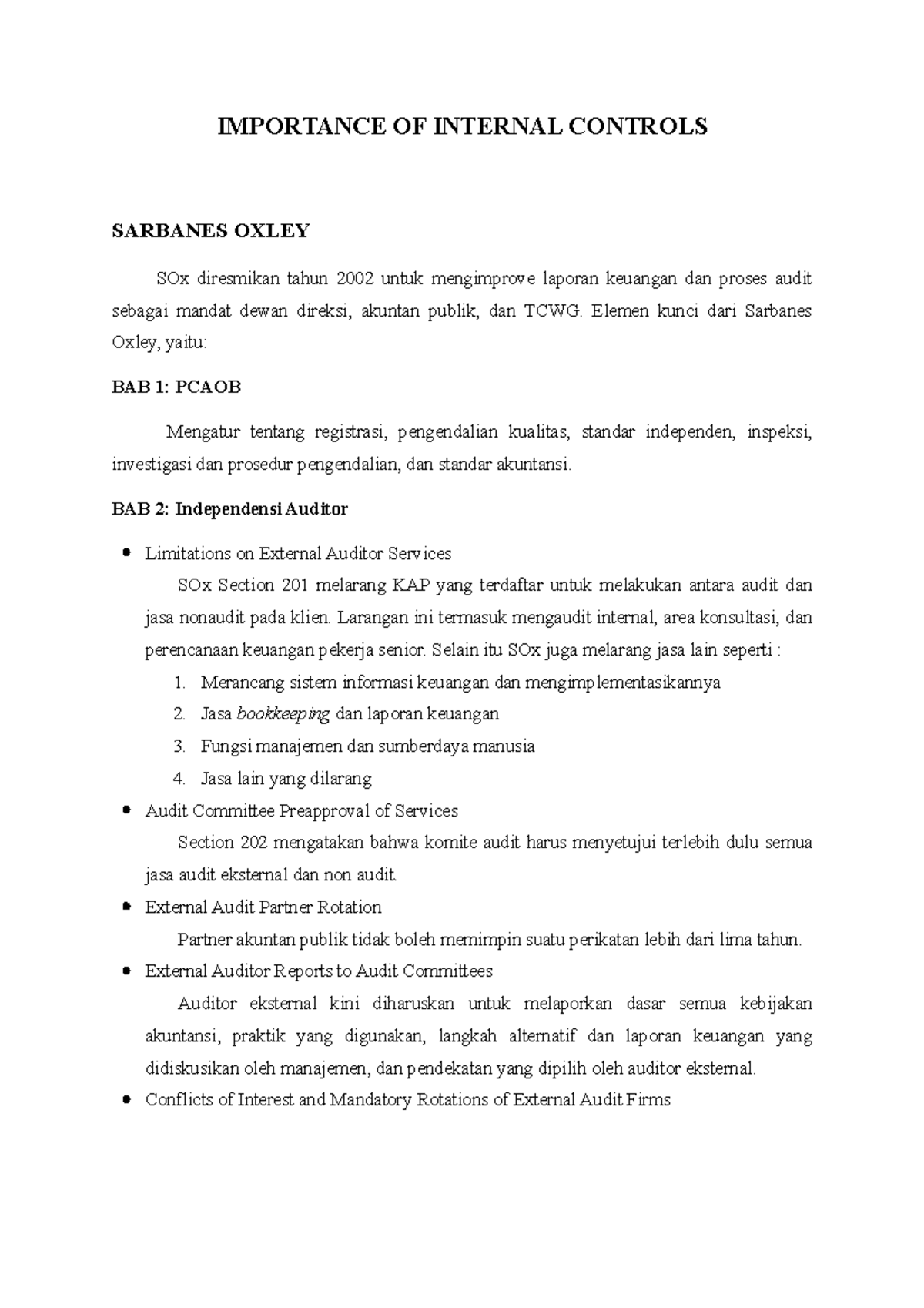 Importance OF Internal Controls - IMPORTANCE OF INTERNAL CONTROLS SARBANES OXLEY SOx diresmikan ...