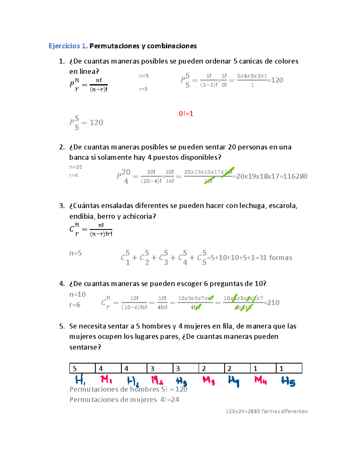 Ejercicios 1 permutaciones y combinanciones - Ejercicios 1. Permutaciones y combinaciones ¿De ...