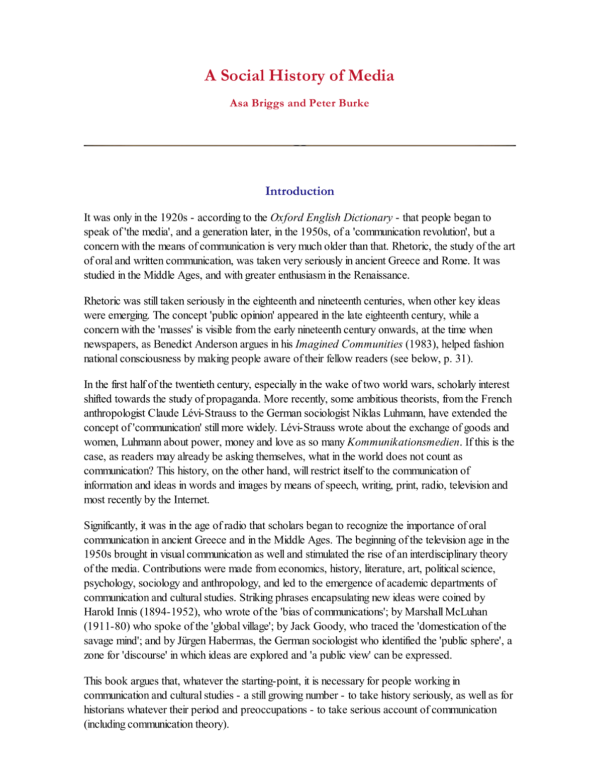 Introduction to a Social History - BMS100 - Studocu