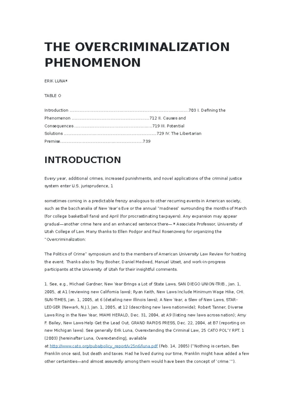 The Overcriminlisation Phenomenon (Luna) - THE OVERCRIMINALIZATION ...