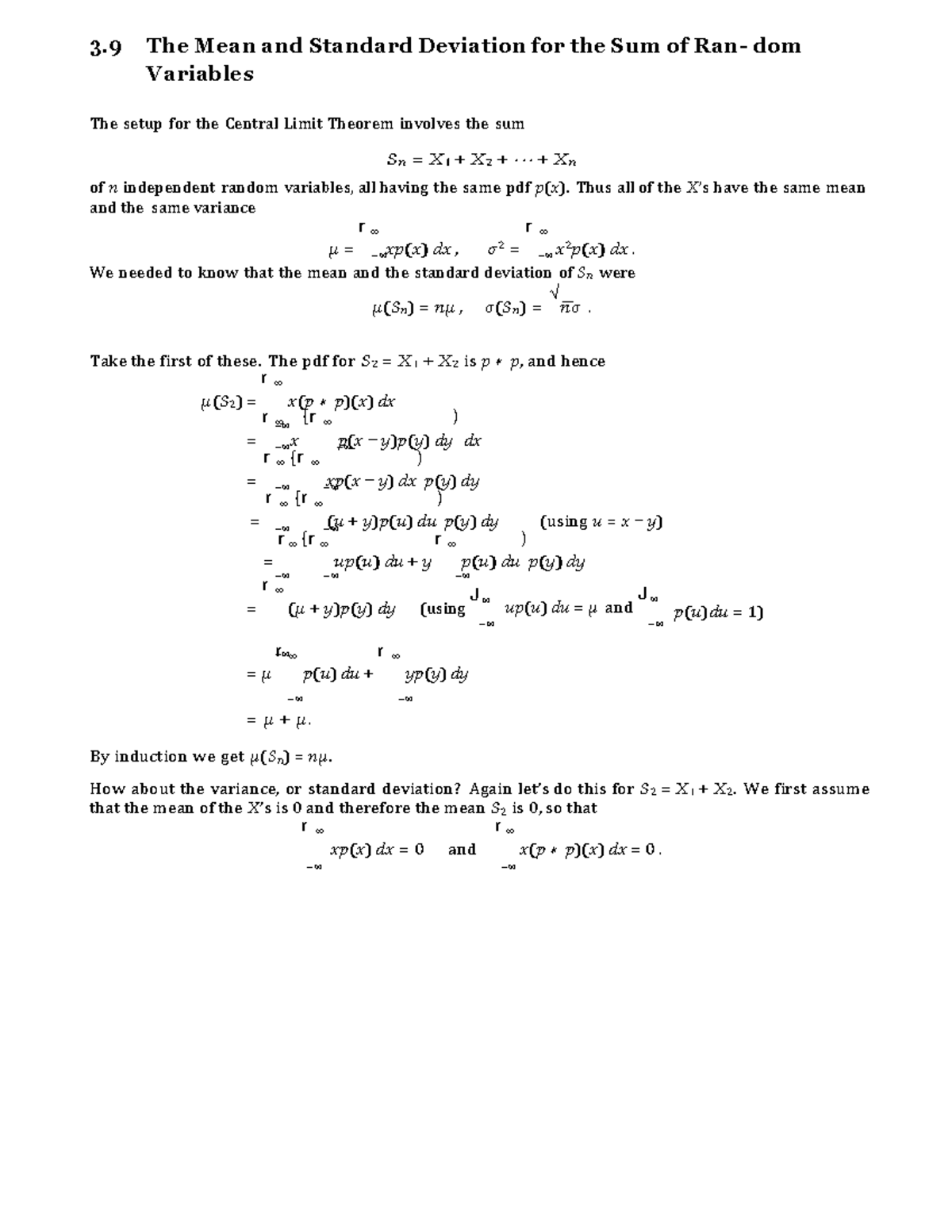The Mean and Standard Deviation for the Sum of Ran - Thus all of the X ...