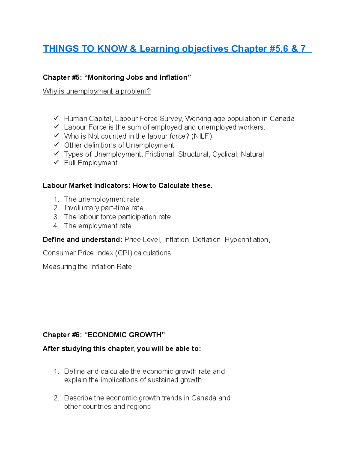 Things to Know Chapters 5 6 7 - THINGS TO KNOW & Learning objectives ...