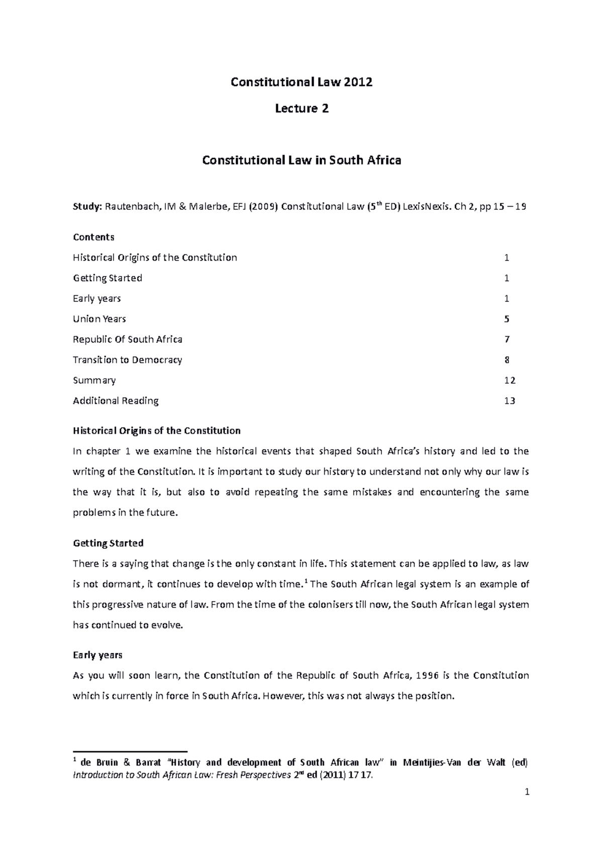 Topic 2 History of Constitutional Law in SA - Constitutional Law 2012 ...