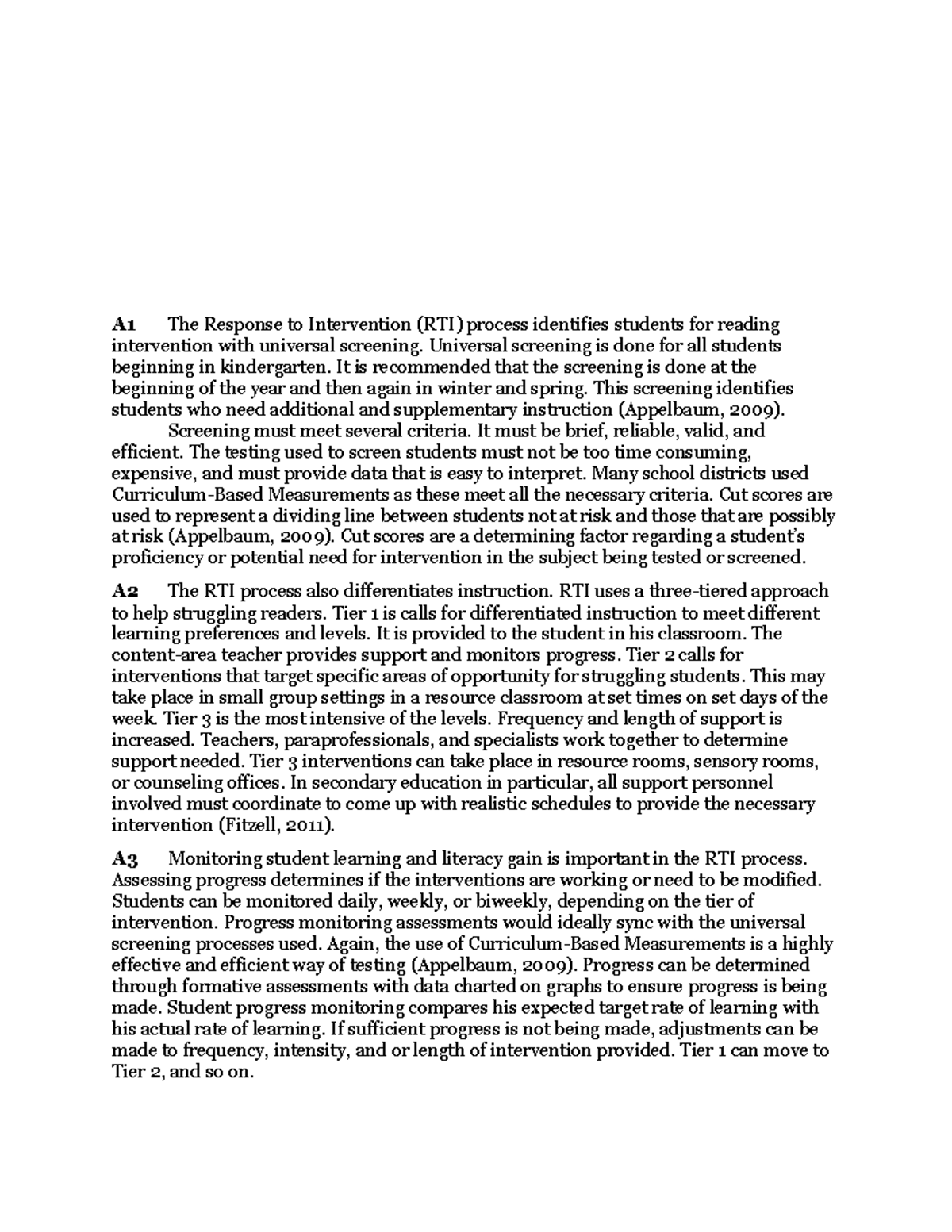 D163 task 1 passed - D163 task one - A1 The Response to Intervention ...