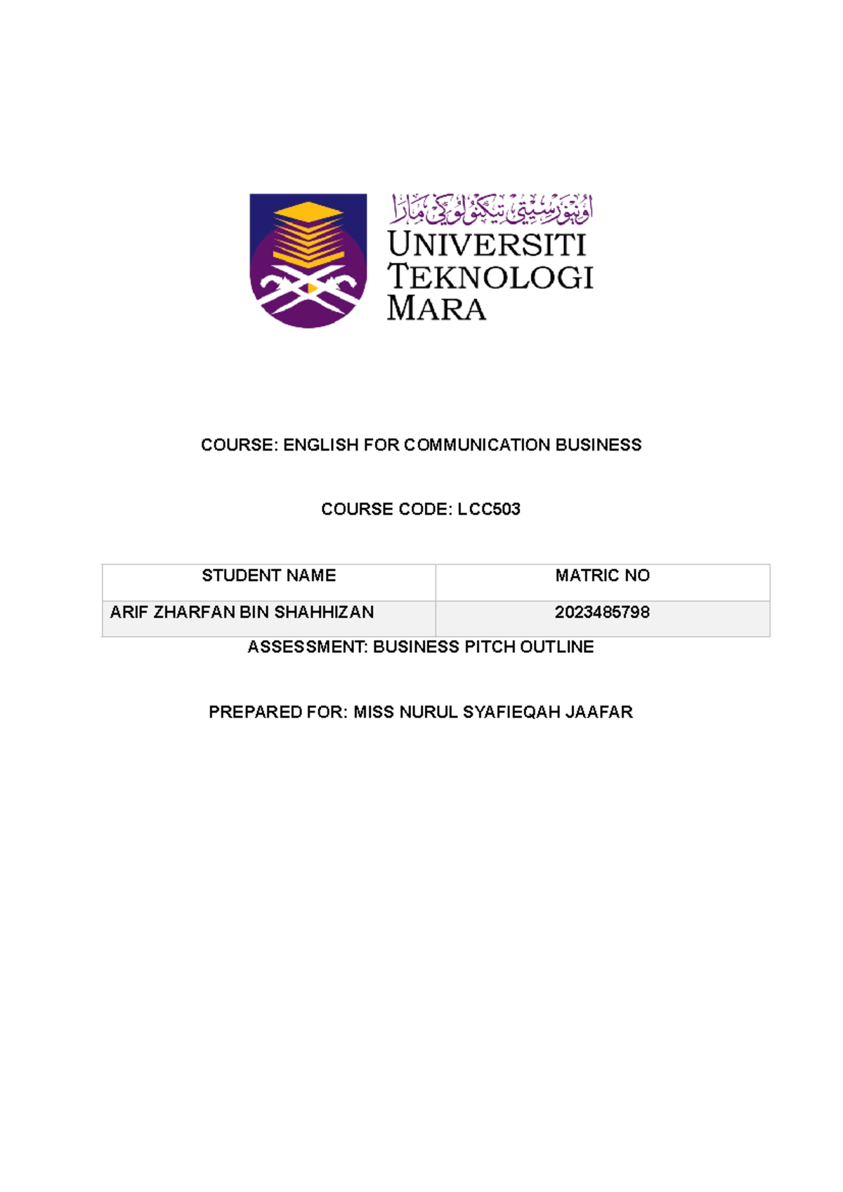 Product outline - COURSE: ENGLISH FOR COMMUNICATION BUSINESS COURSE ...