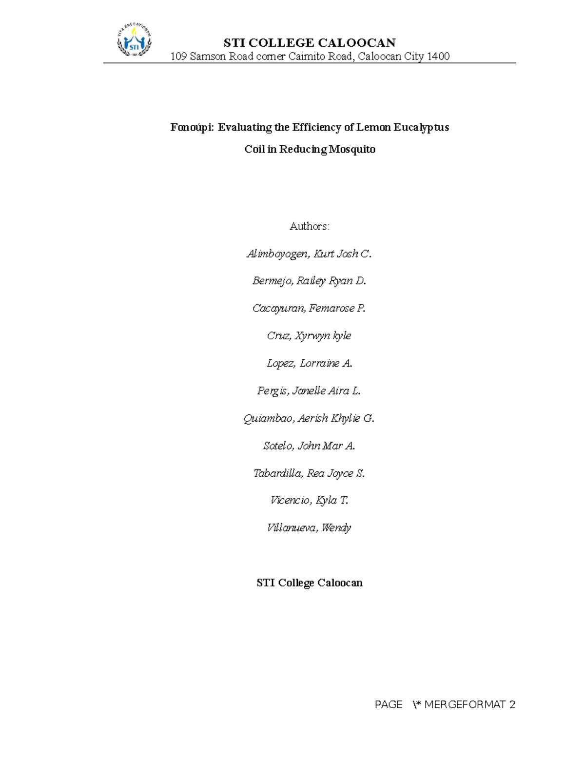 STEM204-Fonoúpi-Group-1 Final - 109 Samson Road corner Caimito Road ...