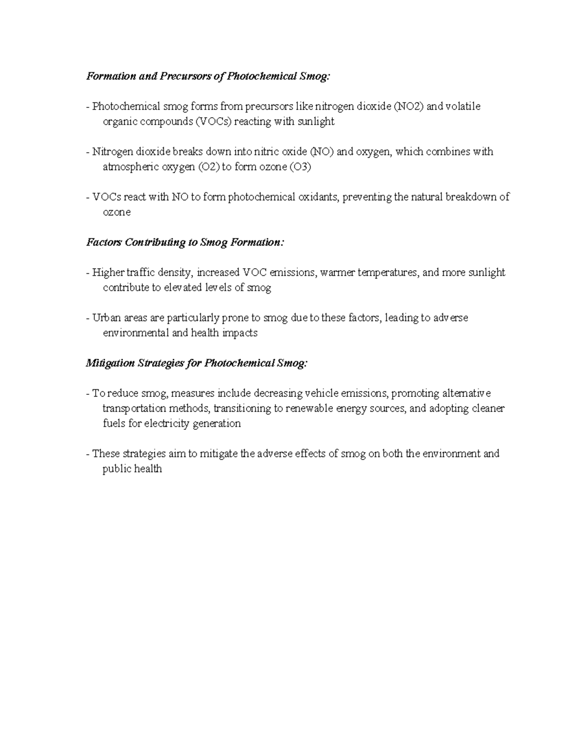 Photochemical Smog Notes - Formation and Precursors of Photochemical ...