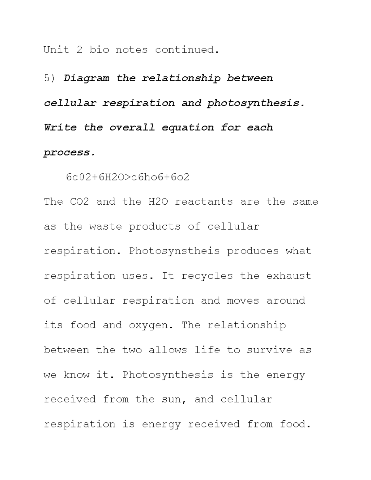 Unit 2 bio notes continued - Unit 2 bio notes continued. Diagram the ...