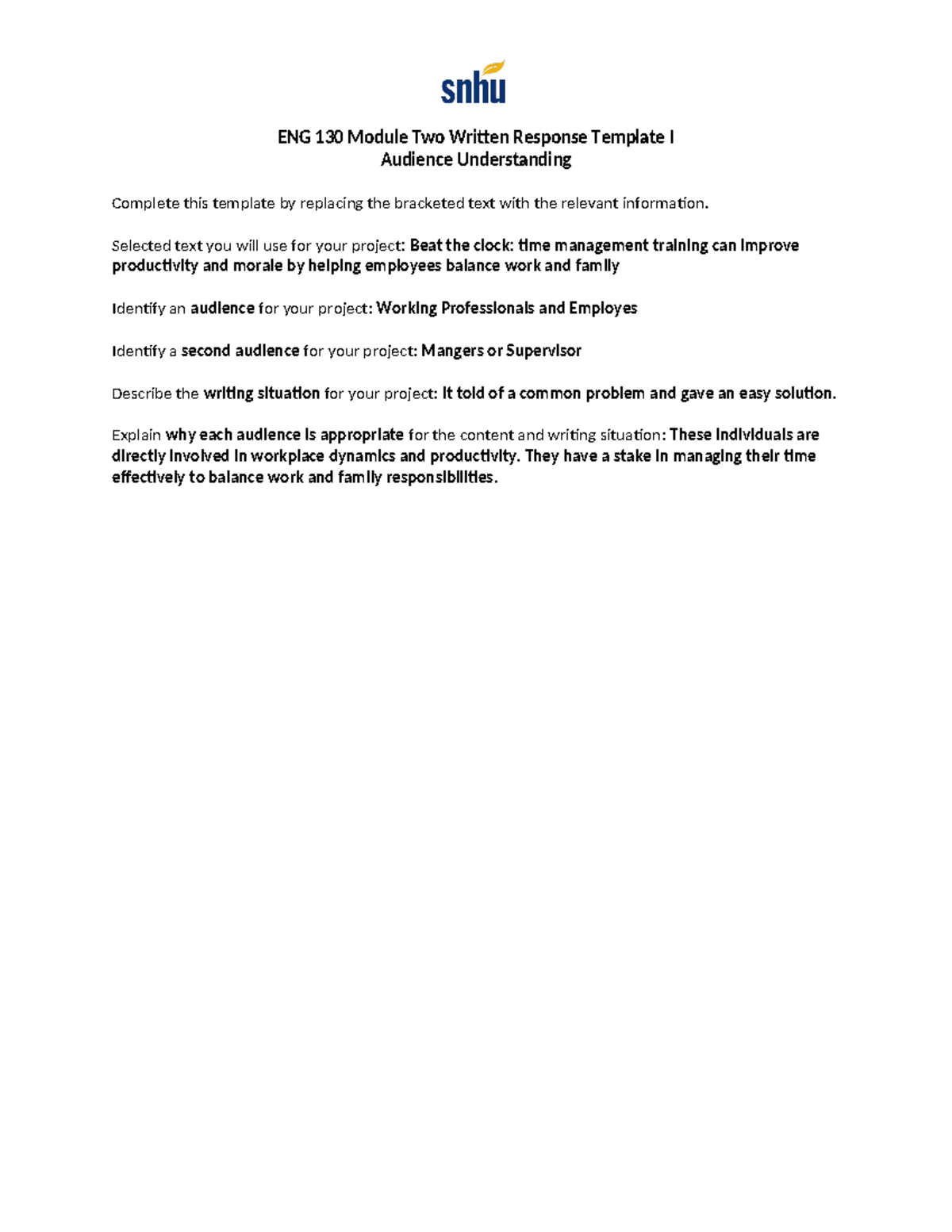 ENG 130 Module Two Written Response Template - Selected text you will ...