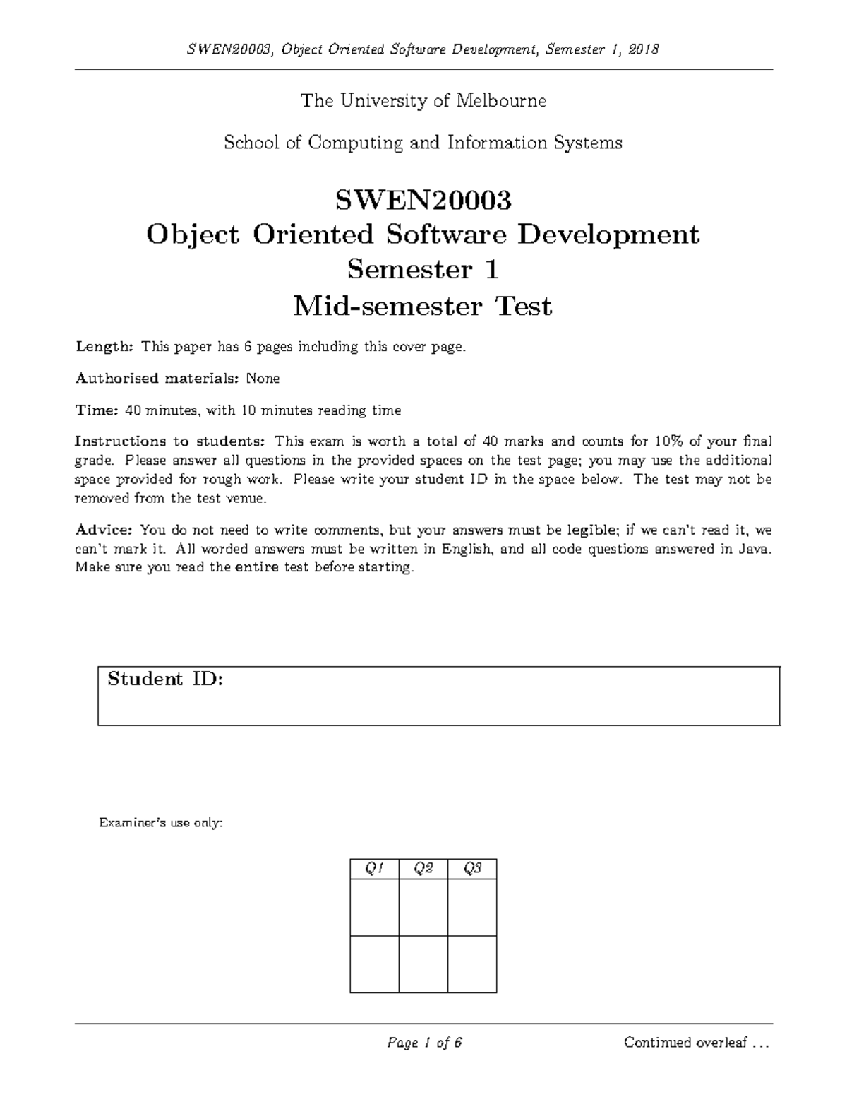 Midterm Exam 2018 Questions Object Oriented Software Development