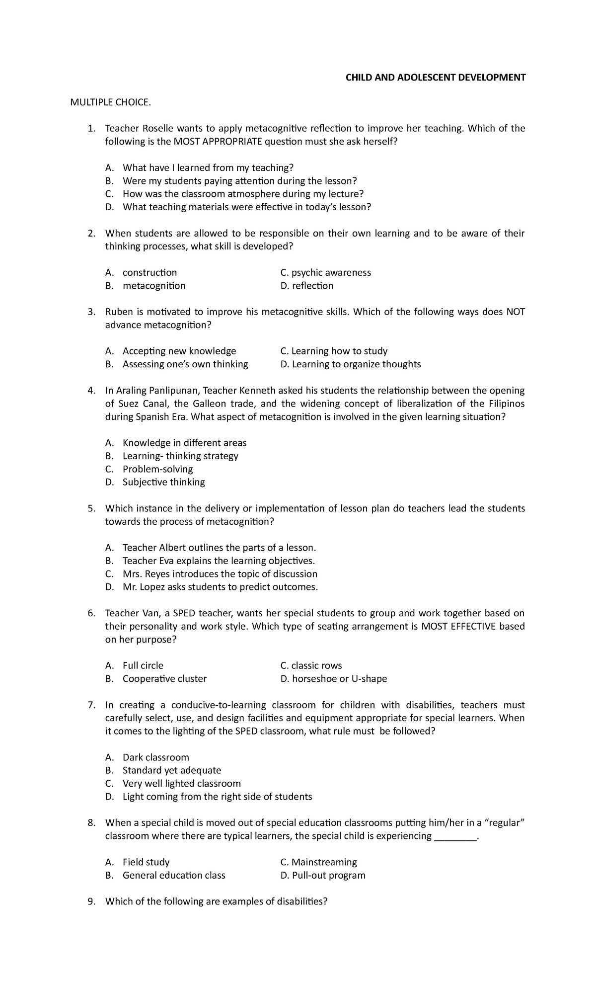 Child AND Adolescent Development - CHILD AND ADOLESCENT DEVELOPMENT ...