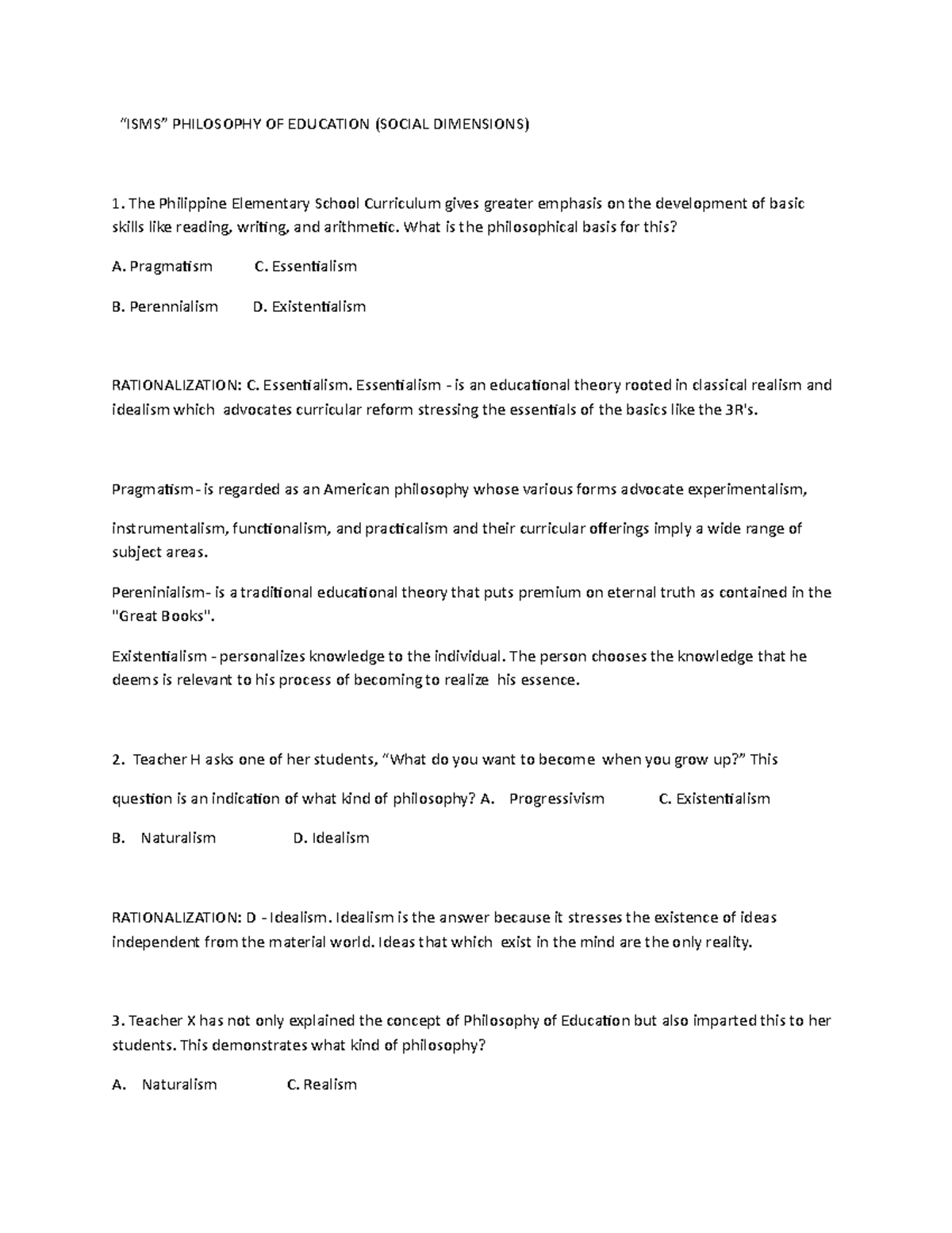 ISMS” Philosoph - Lecture Note - Prof Ed - “ISMS” PHILOSOPHY OF ...