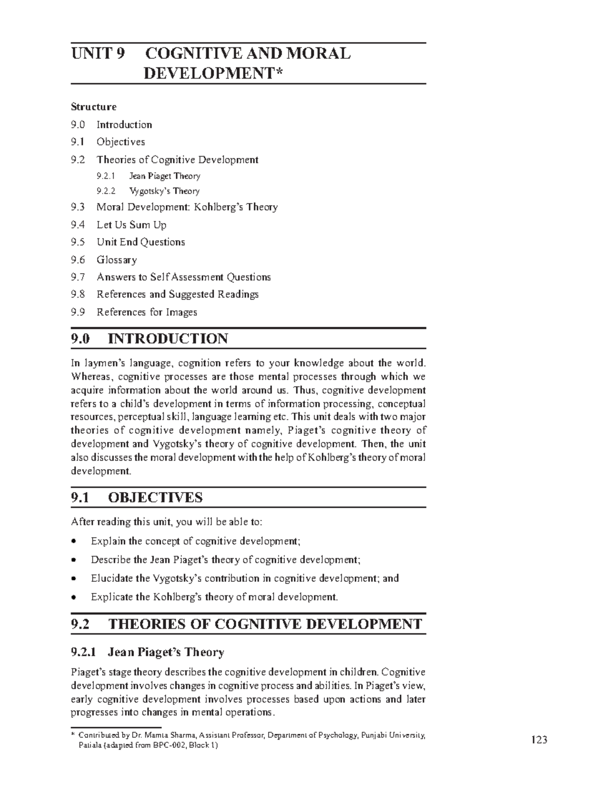 moral development - 123 Stages of Development UNIT 9 COGNITIVE AND ...