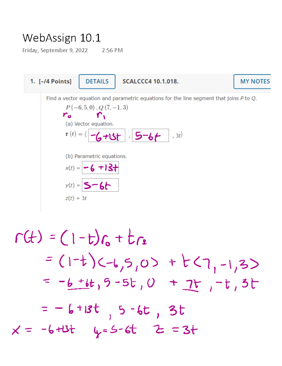 Web Assign 10 - Professor: Bronstein, Albert - MATH 2400 - WebAssign 10 ...