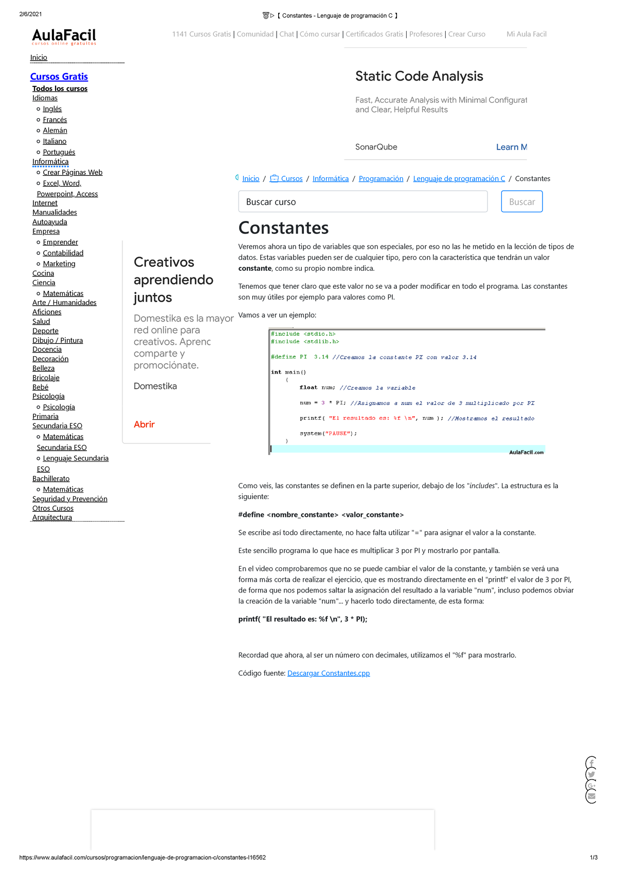 🥇 【 Constantes - Lenguaje de programación C 】 - Aprende, compae y ...